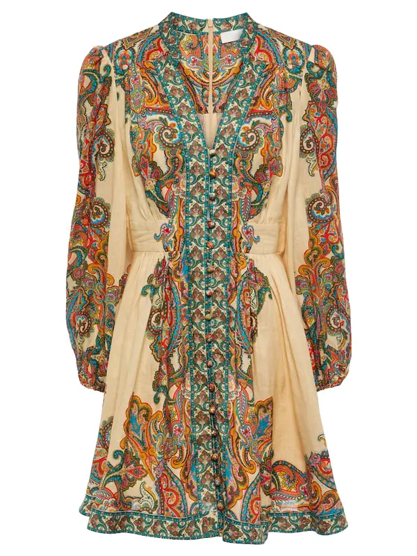Zimmermann Ottie Plunge Paisley Minidress - Multicoloured