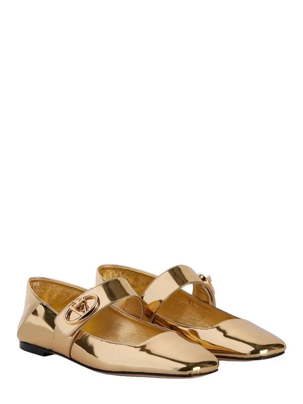 Valentino Garavani Vlogo Locker Mirrored Leather Mary Jane Flats - Gold