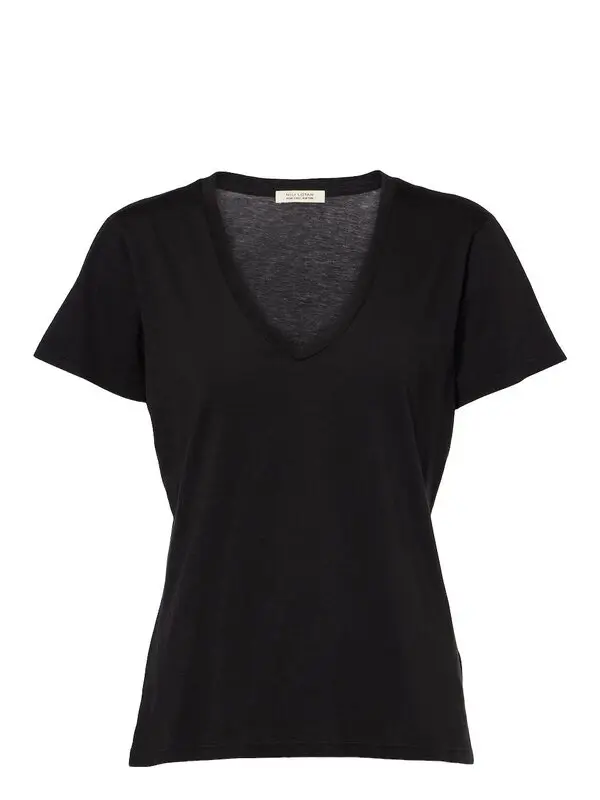 NILI LOTAN Carol Cotton Jersey V-neck T-shirt In Jet - Black