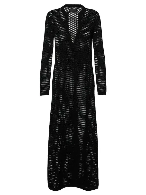 NILI LOTAN Zera Open-knit Cotton Maxi Dress - Black