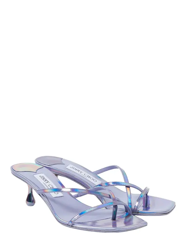 JIMMY CHOO Etana 50 Metallic Leather Mules - Purple