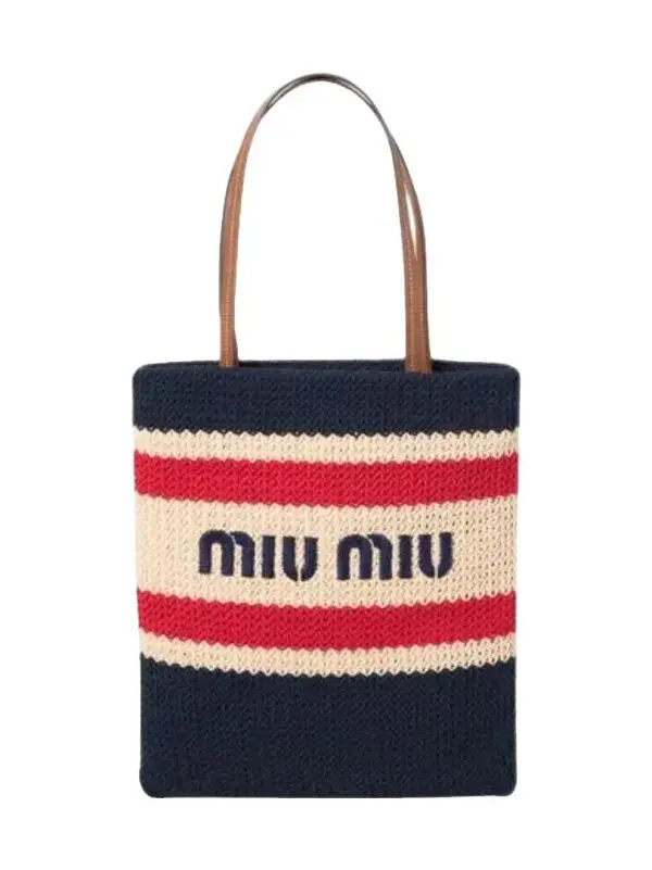 Miu Miu Raffia-effect Woven Tote Bag - Natural/blue