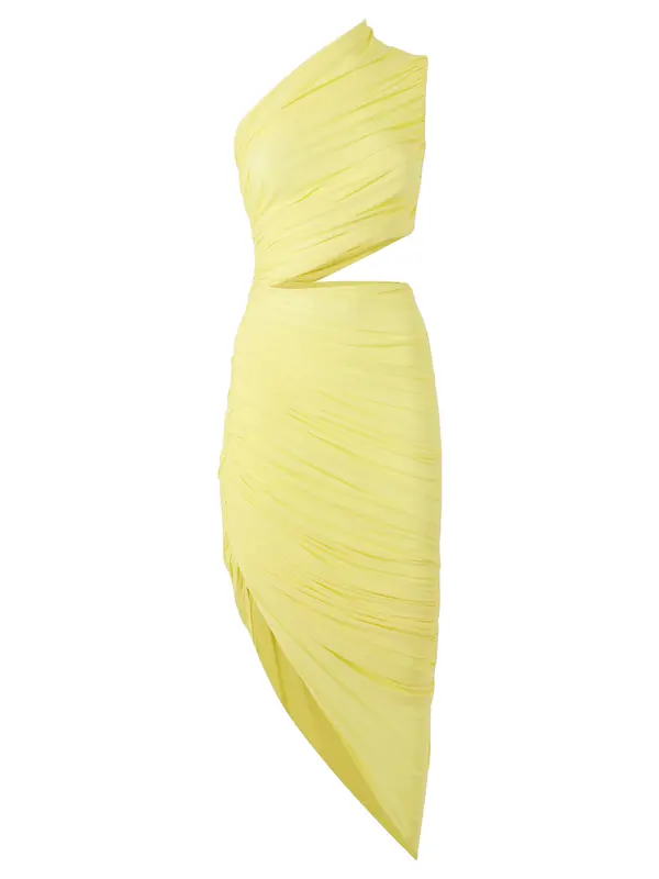 AZZEDINE ALAIA Alaïa One-shoulder Cutout Stretch-jersey Midi Dress - Yellow