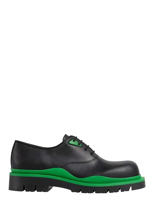 Bottega Veneta Tire Lace Up Leather Shoes - Black/green