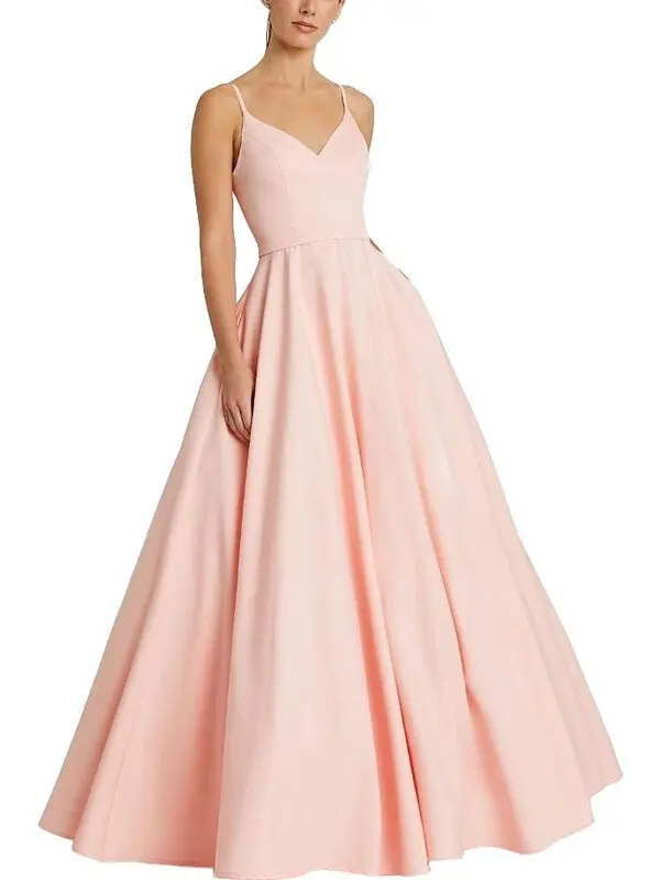 Mac Duggal V-neck A-line Ballgown With Spaghetti Straps And Pocket - Blush