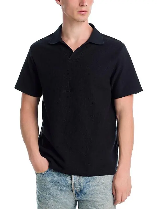 FRAME Jacquard Short Sleeve Open Collar Polo Shirt - Black