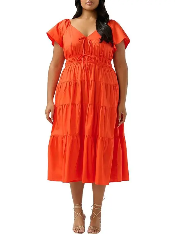ESTELLE Ana Midi Dress - Tangerine