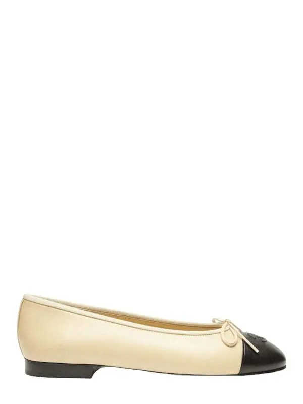 Chanel Lambskin 10mm Ballet Flats - Beige/black