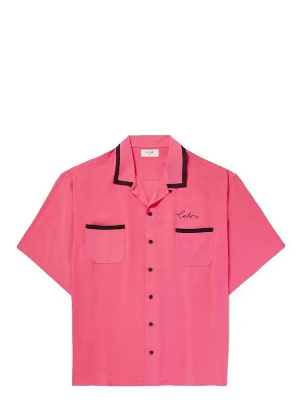 Celine Campcollar Logoembroidered Twill Shirt - Pink