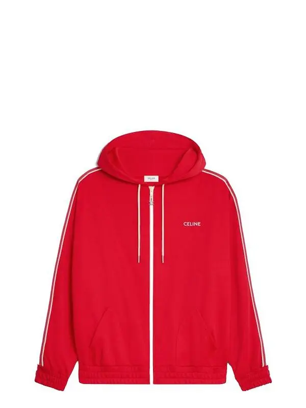Celine Tracksuit Jacket With Embroidery In Double Face Jersey - Red/off White