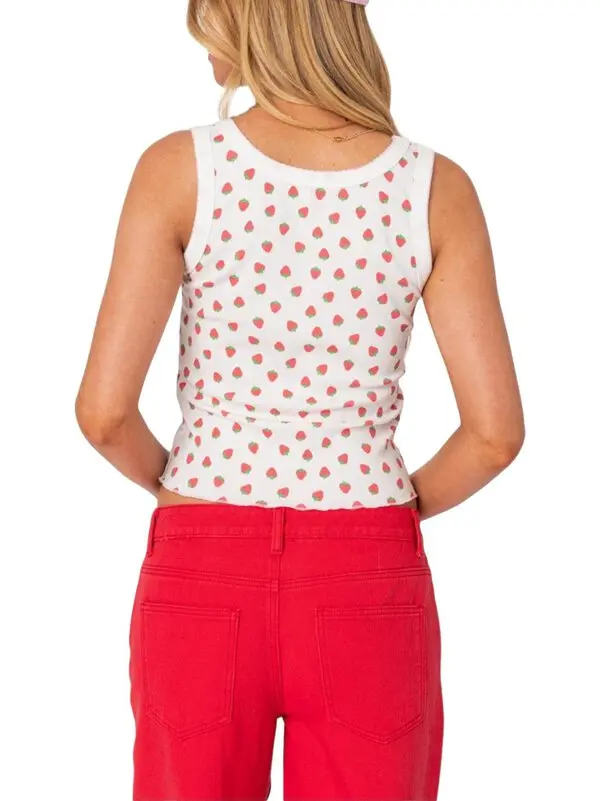EDIKTED Berry Cool Printed Tank Top - White