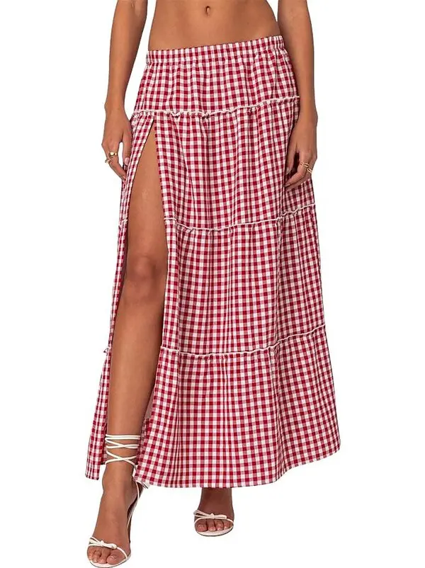 EDIKTED Gingham Maxi Skirt - Red