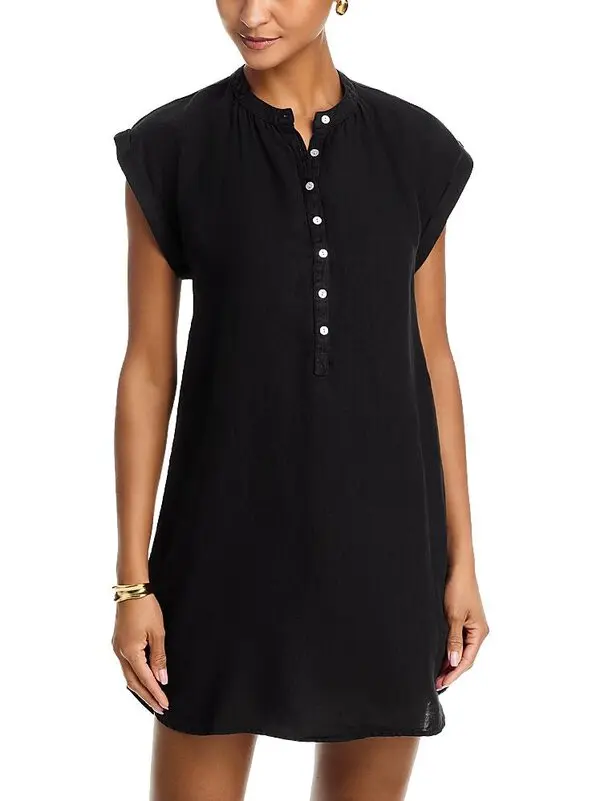Bella Dahl Linen Cap Sleeve Henley Mini Dress - Black