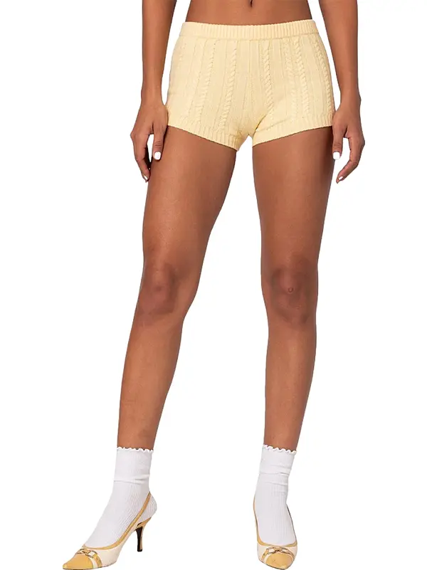 EDIKTED Raegan Cable Knit Shorts - Yellow