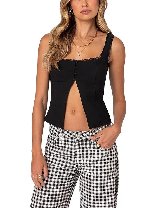 EDIKTED Odette Split Front Top - Black