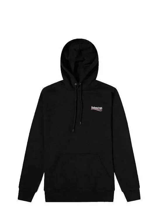Balenciaga Political Campaign Logo Popover Hoodie - Black