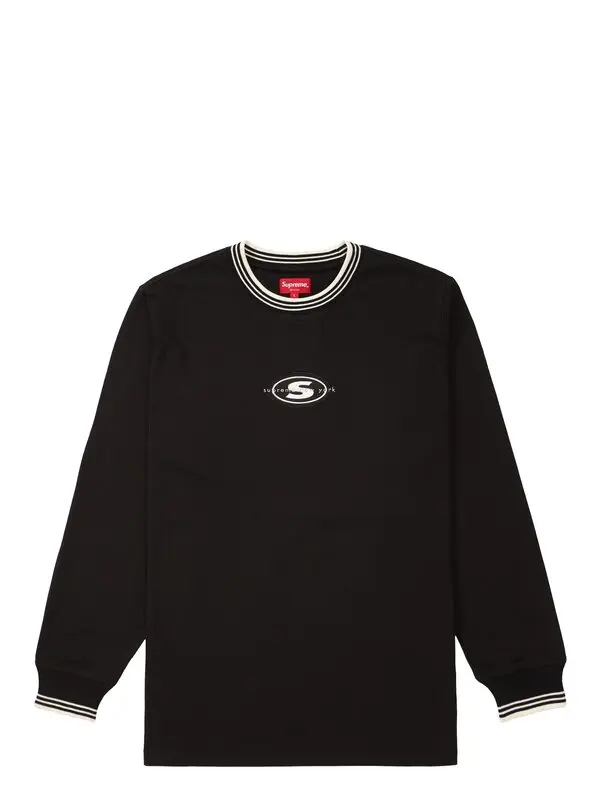Supreme Striped Rib Logo Long Sleeve Top - Black