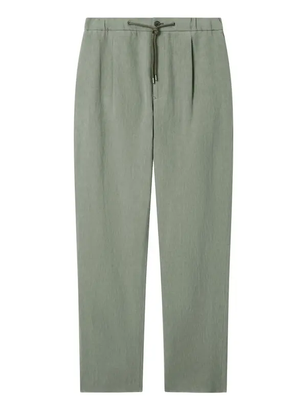 Giorgio Armani Single-pleat Linen-canvas Trousers - Green