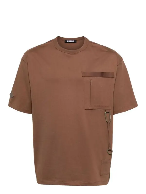 SPOONYARD Coordinate-embroidered Cotton T-shirt - Brown
