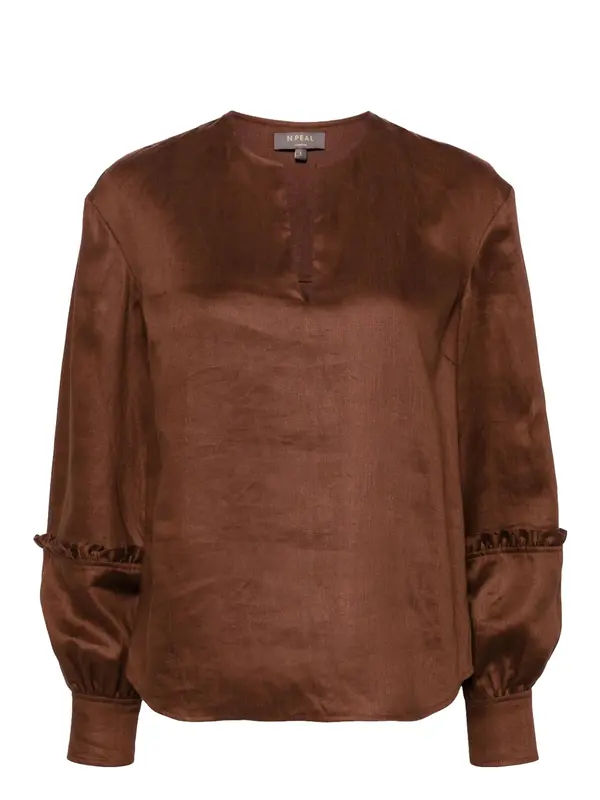 N.peal Sienna Linen Blouse - Brown
