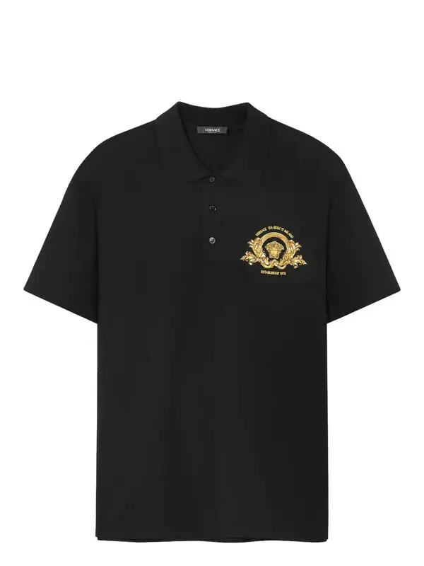 Versace Coupe Blason Embroidered Polo Shirt - Black