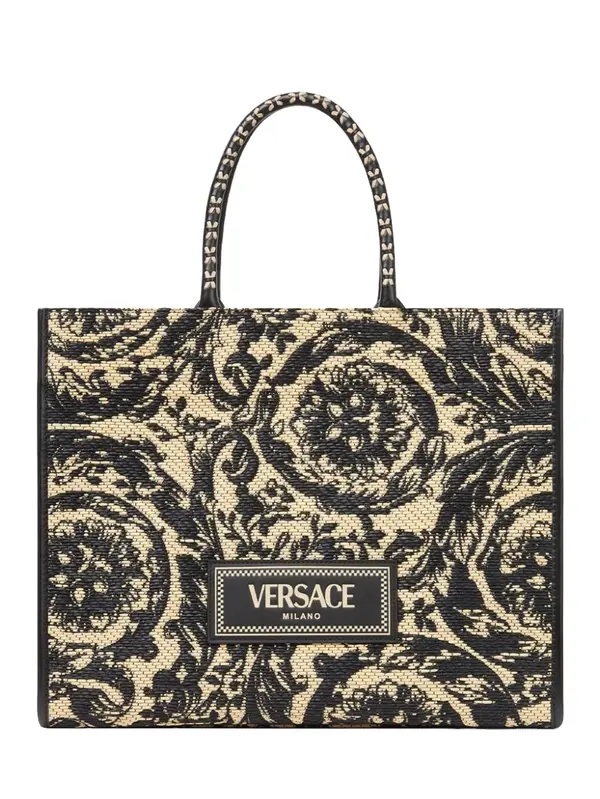 Versace Large Barocco Athena Raffia Tote Bag - Black