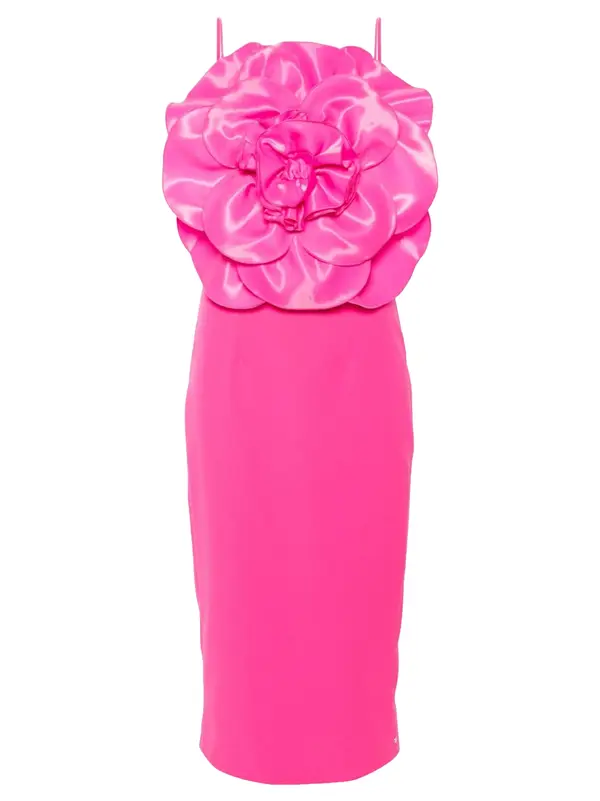 NISSA Floral-appliqué Crepe Midi Dress - Pink