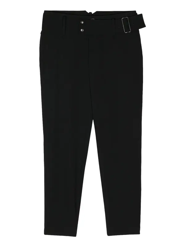 Yohji Yamamoto Gabardine Belted Tapered Trousers - Black