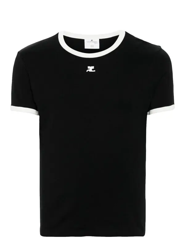 COURREGES Contrast Cotton T-shirt - Black