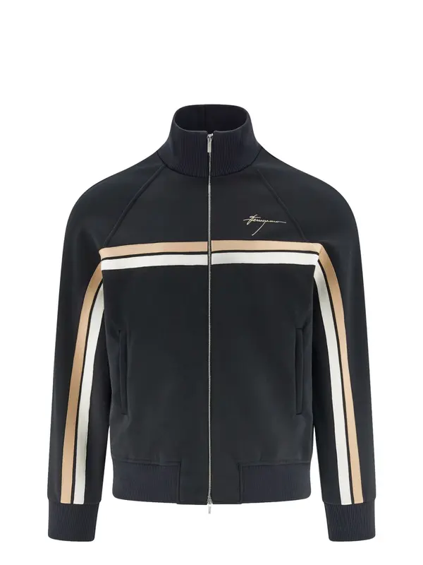 FERRAGAMO Logo-engraved Zip-up Jacket - Black