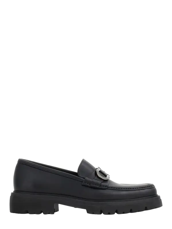 FERRAGAMO Gancini-buckle Leather Loafers - Black