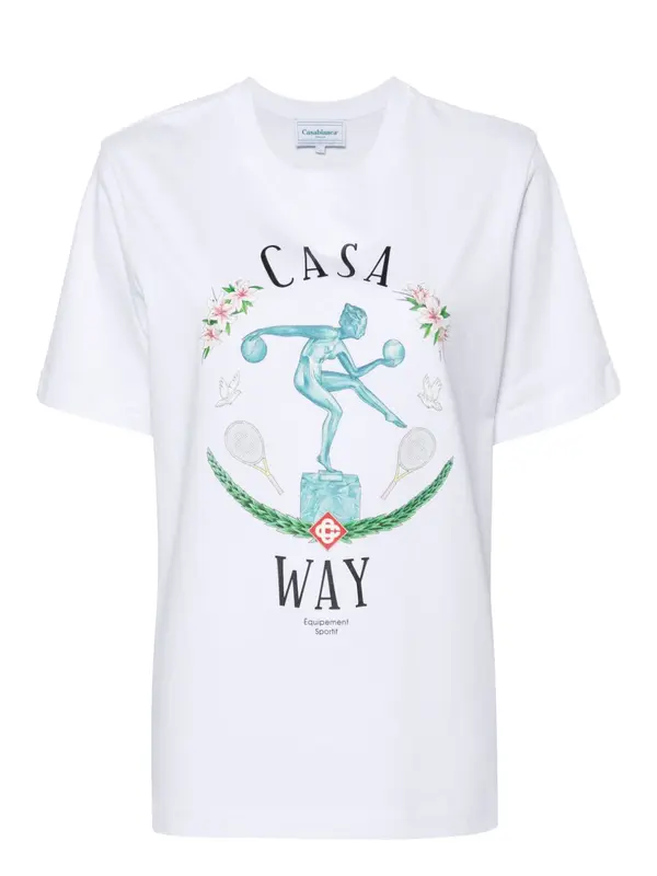Casablanca Statue En Marbre-print Cotton T-shirt - White
