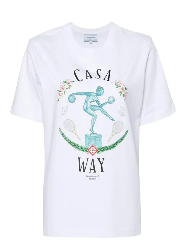 Casablanca Statue En Marbre-print Cotton T-shirt - White