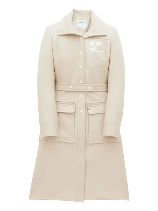 COURREGES Logo-patch Mid-length Trench Coat - Neutrals