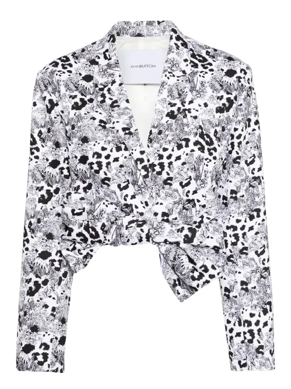 PUSHBUTTON Bow Printed Cropped Jacket - White
