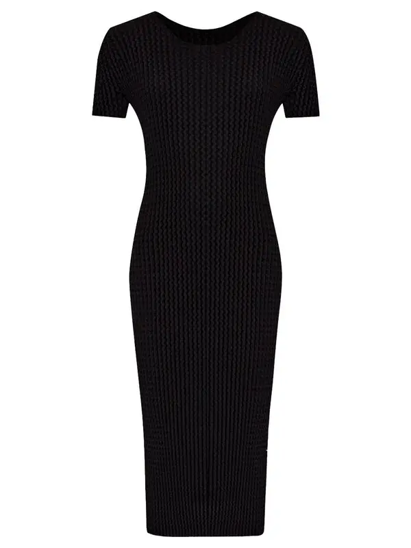 Issey Miyake Seersucker Short-sleeve Midi Dress - Black