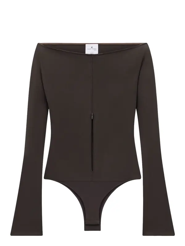 COURREGES Off-shoulder Zipped Bodysuit - Brown