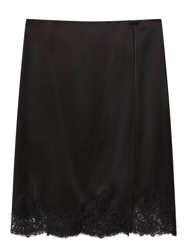 Stella McCartney Lace Satin Midi Skirt - Black