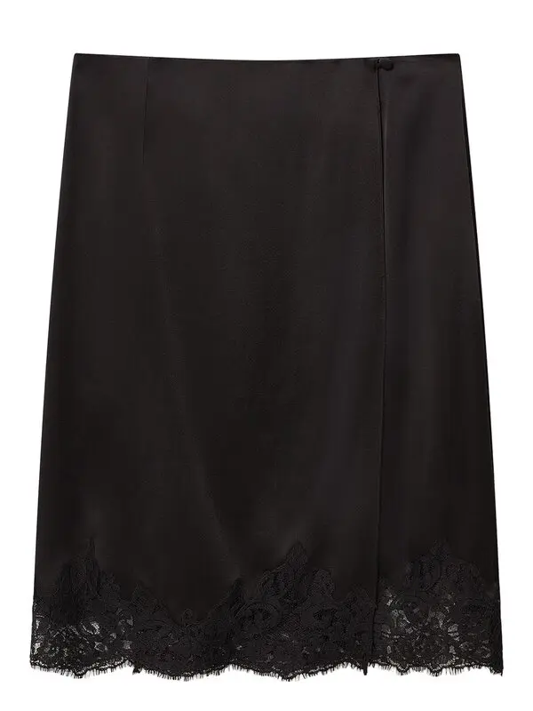 Stella McCartney Lace Satin Midi Skirt - Black