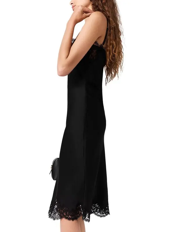 Stella McCartney Sleeveless Lace Satin Midi Dress - Black