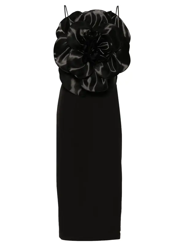 NISSA Floral-appliqué Dress - Black