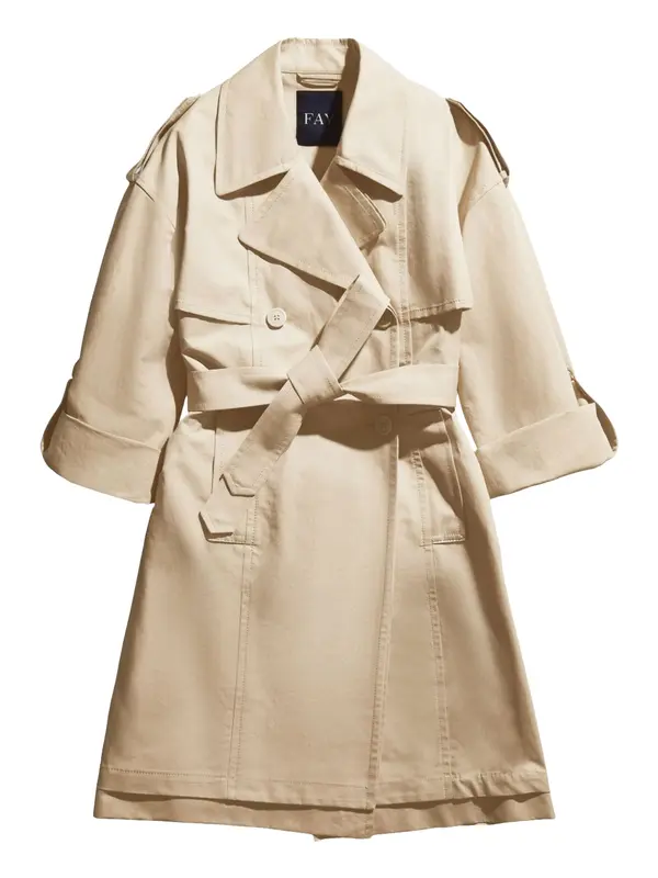FAY Double-breasted Cotton Trench Coat - Neutrals