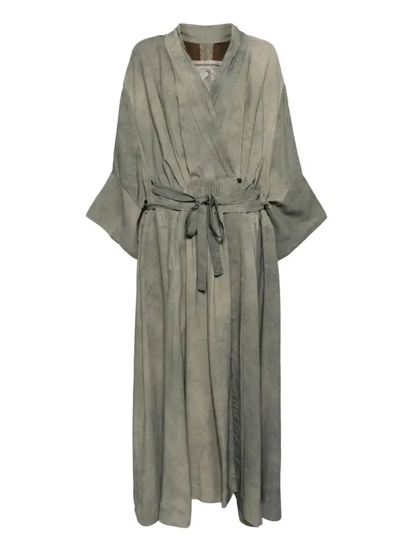 ZIGGY CHEN Belted Wrap Long Coat - Grey