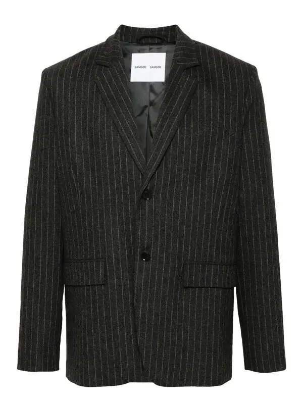 SAMSOE SAMSOE Single-breasted Pinstripe-pattern Blazer - Grey