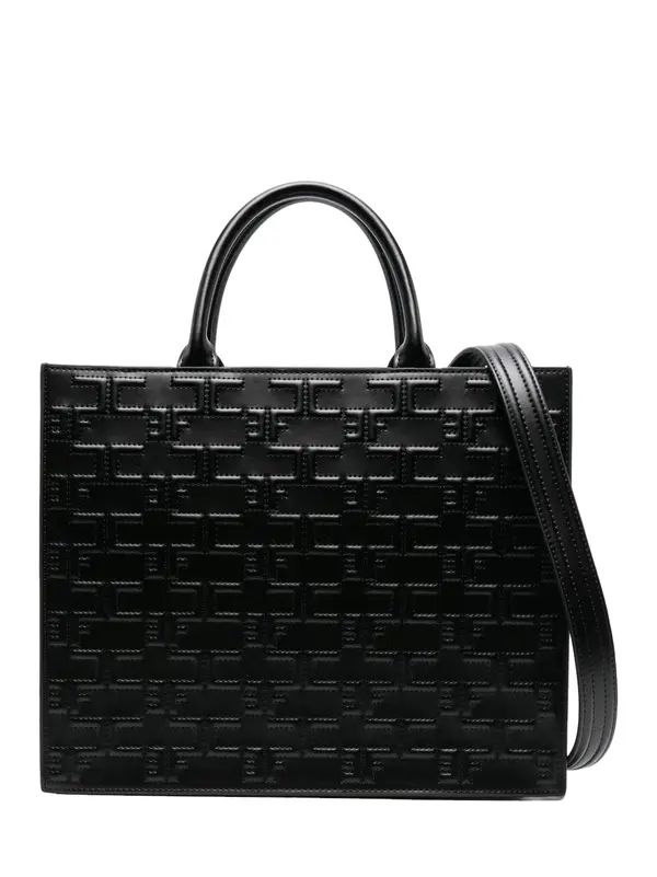 Elisabetta Franchi Monogram Faux Leather Tote Bag - Black