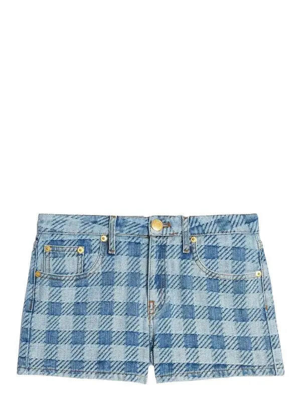Ami Mini Checkered Denim Shorts - Blue