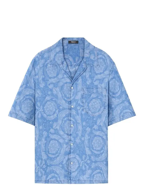 Versace Barocco Chambray Denim Shirt - Blue