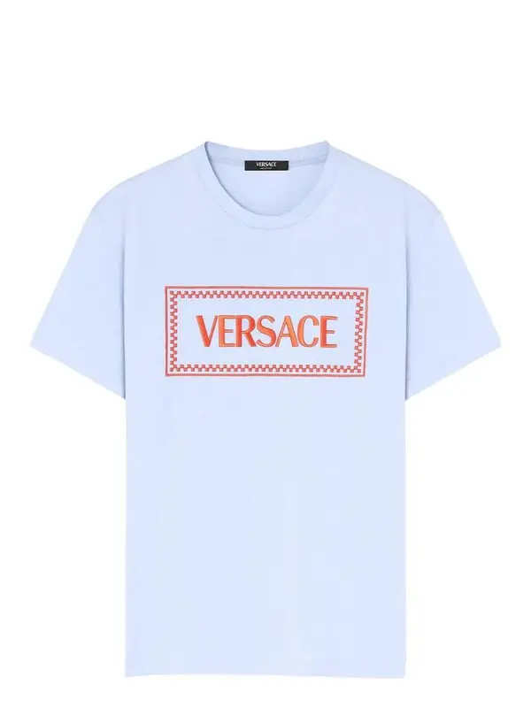 Versace 90s Logo Embroidered T-shirt - Blue