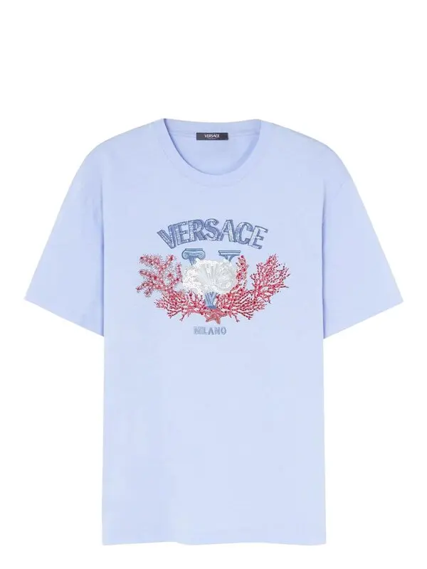Versace University Coral Embroidered T-shirt - Blue
