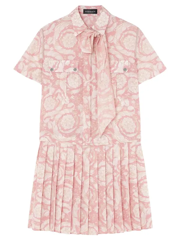 Versace Barocco Lavallière Silk Mini Dress - Pink